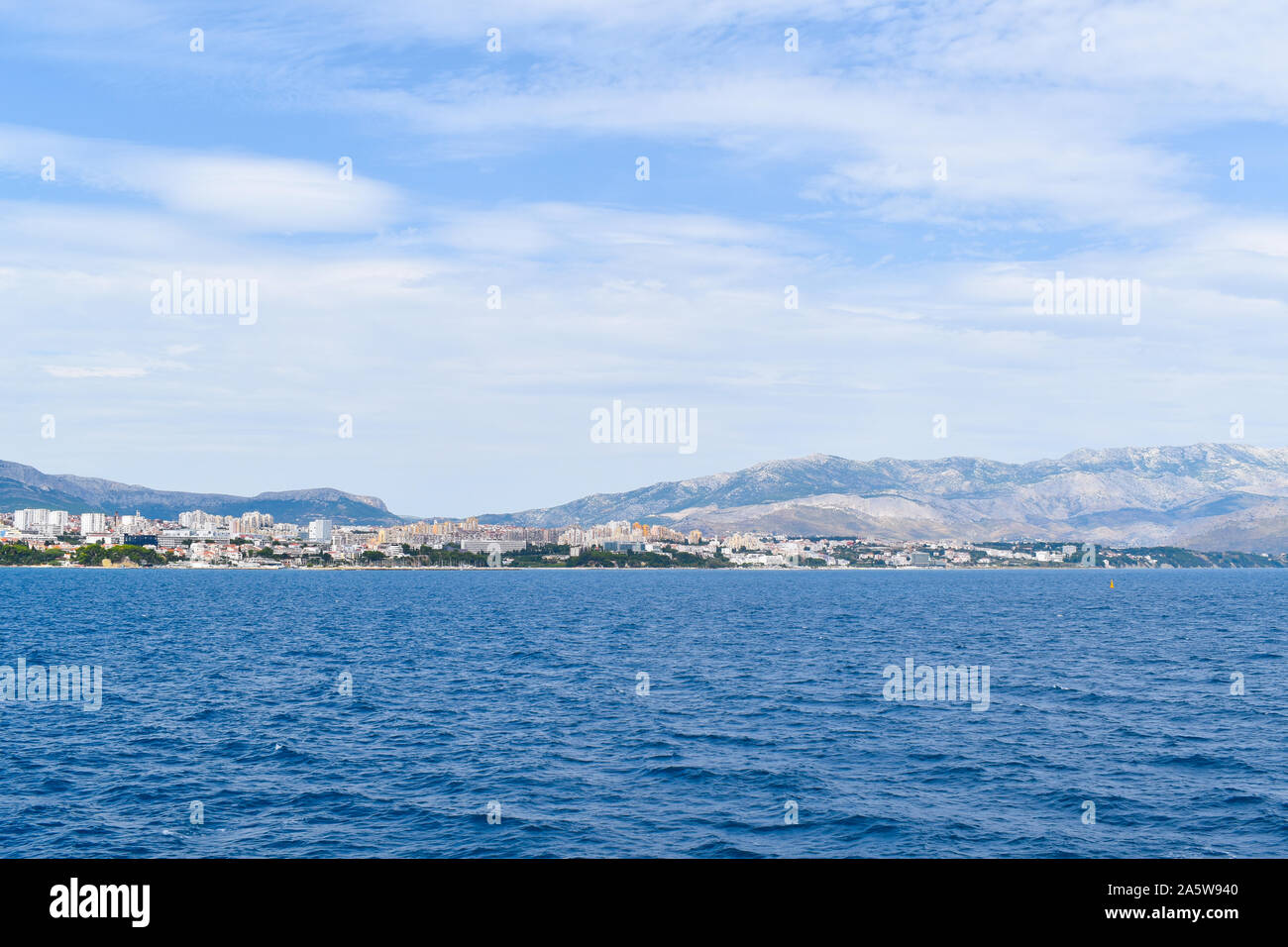 Beautiful cityscape view of Split, Croatia from ferry. Shades of blue ...