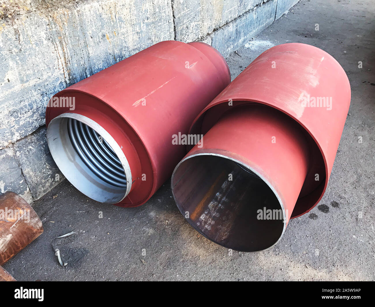 Red flange expansion joints on the ground production area on the ...