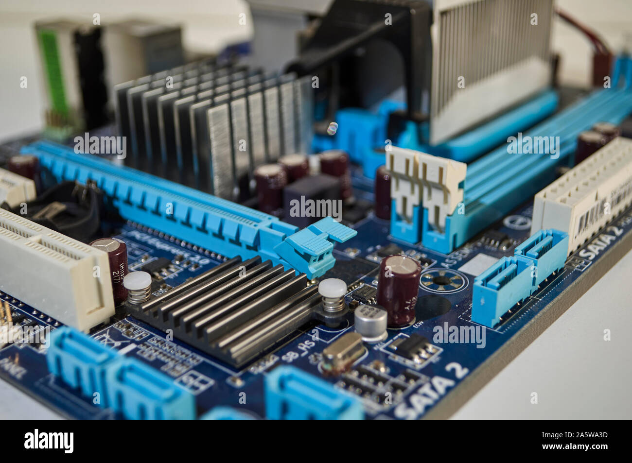 Macro PC component blue and light blue motherboard Stock Photo - Alamy