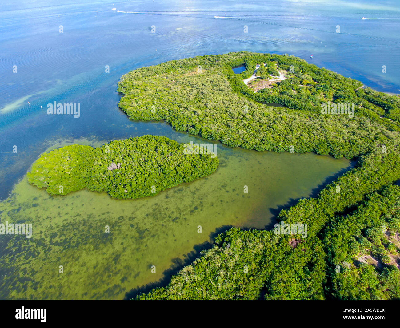 Aerial view of Anna Marial Island green lush and ocean, Manatee County ...