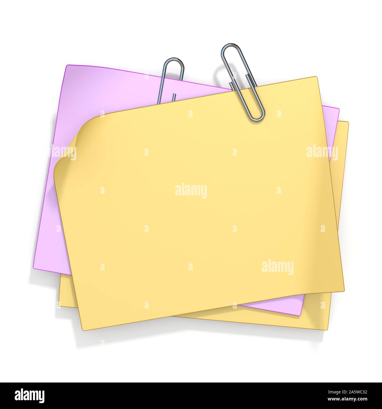 Blank sticky note with paperclip 3D render illustration isolated on ...
