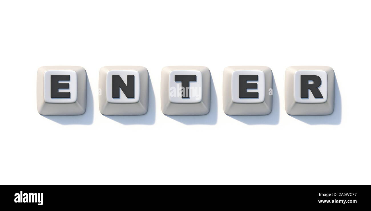 Word ENTER made of white computer keys 3D render illustration isolated ...