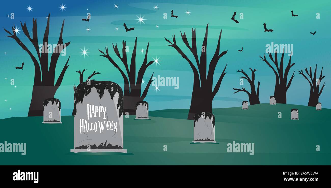 Happy halloween. Spooky landscape background - Vector illustration ...