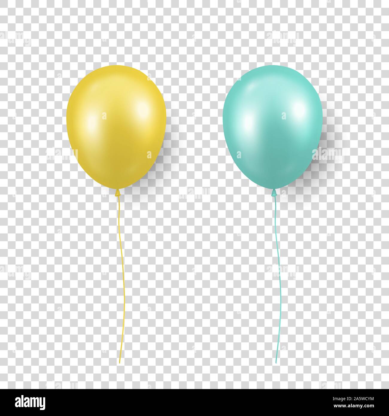 Vector 3d Realistic Glossy Metallic Yellow, Turquoise Balloon with ...