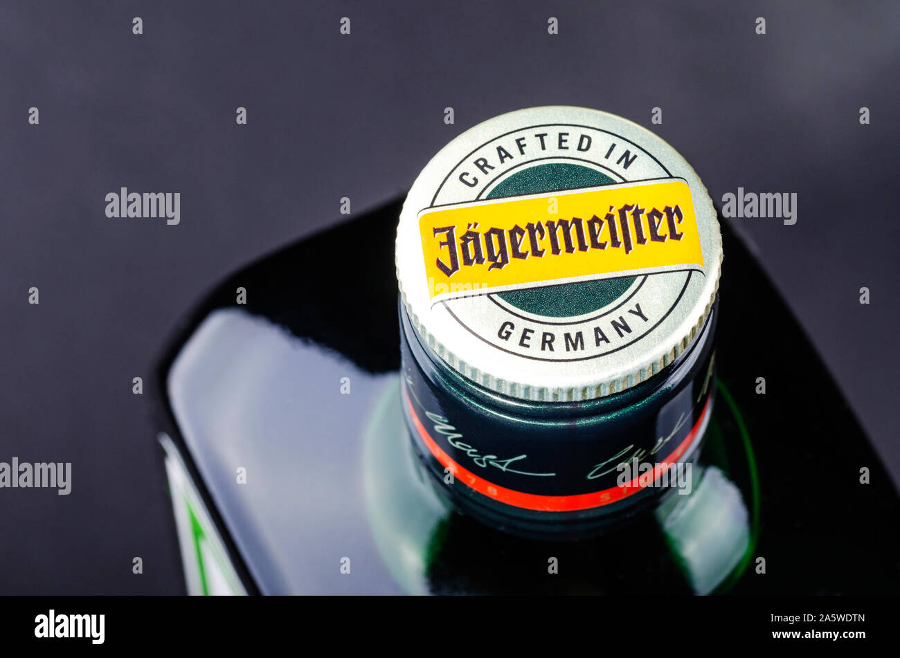 Jagermeister digestif on gradient background. Jagermeister made with 56 ...