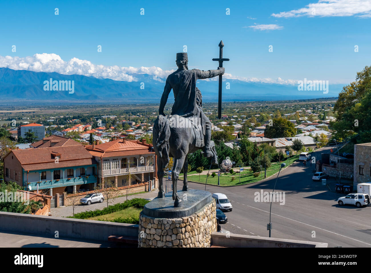 Monument of king Erekle II in Telavi Georgia. Beautiful view of Kakheti ...