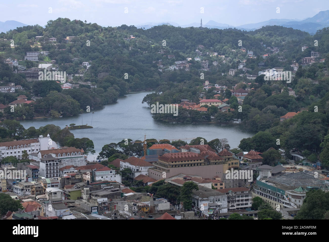 The top view of the center of Kandy city. This city is traffic Jam ...