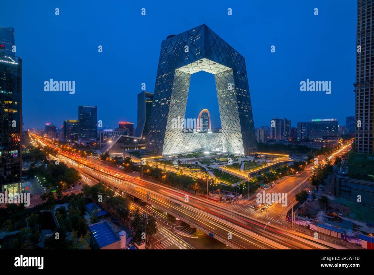 Image of Beijing, China. Skyscraper hotel and financial building at ...