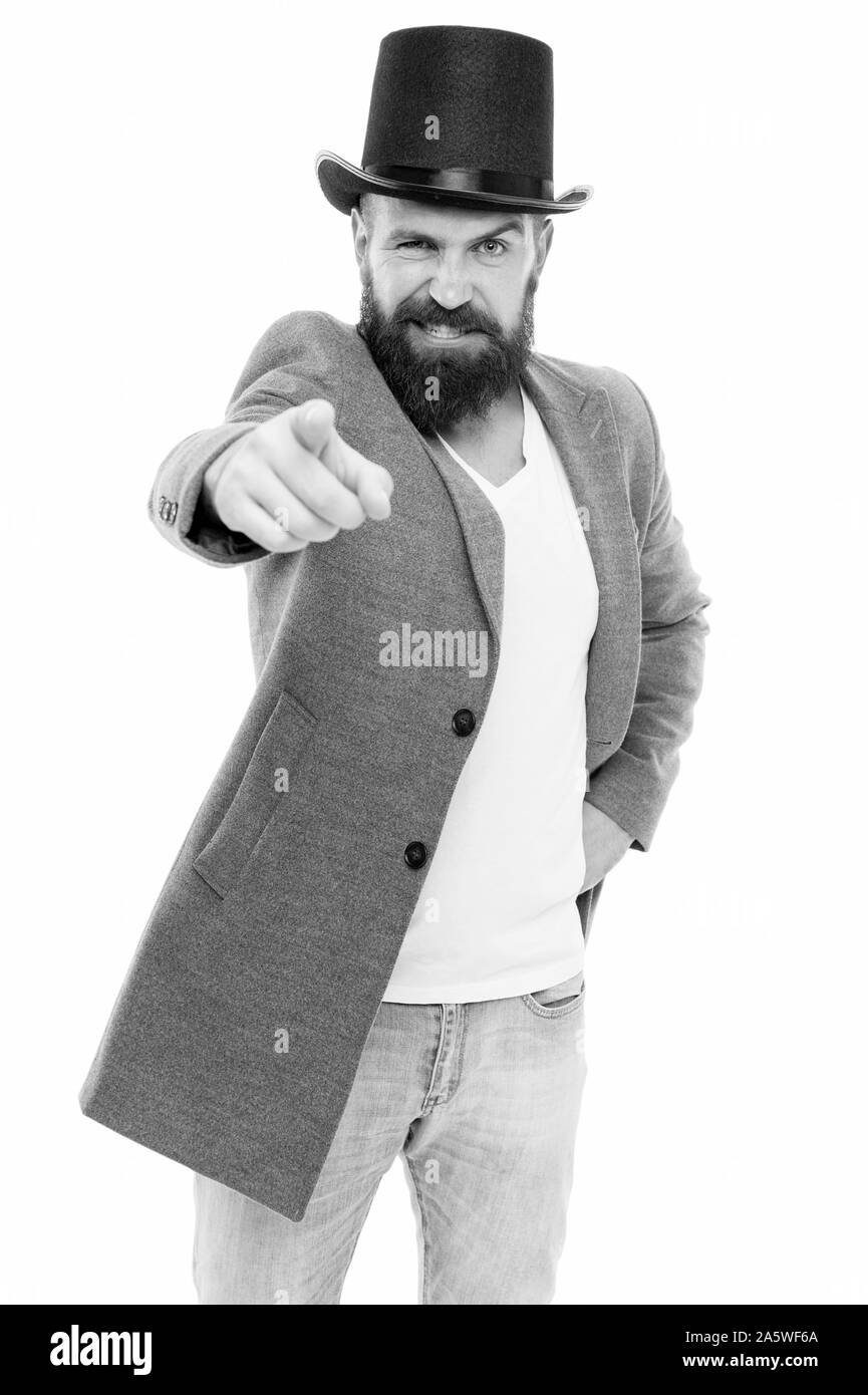 Street performance. Circus worker. Hocus pocus. Man bearded guy ...