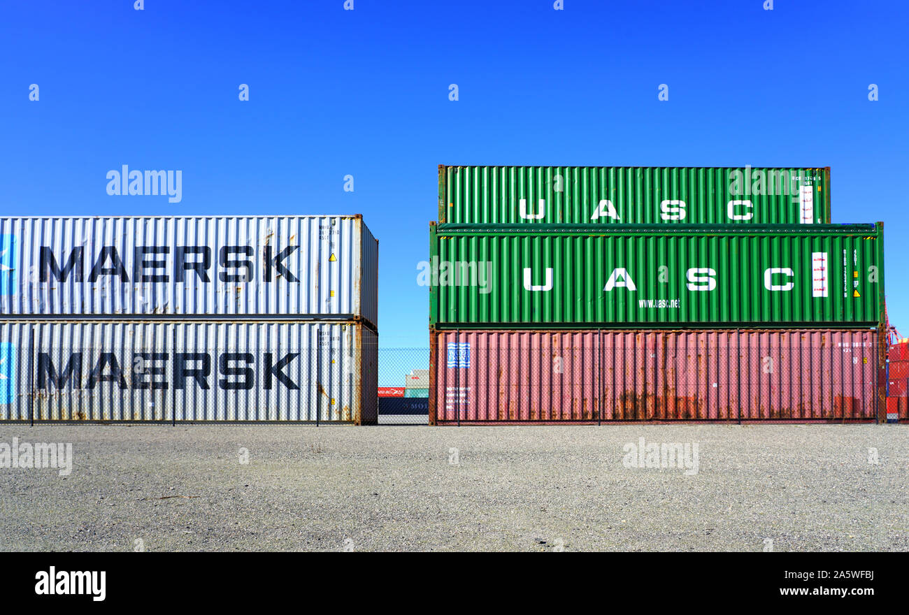 FREMANTLE, AUSTRALIA -3 JUL 2019- View of shipping containers from ...
