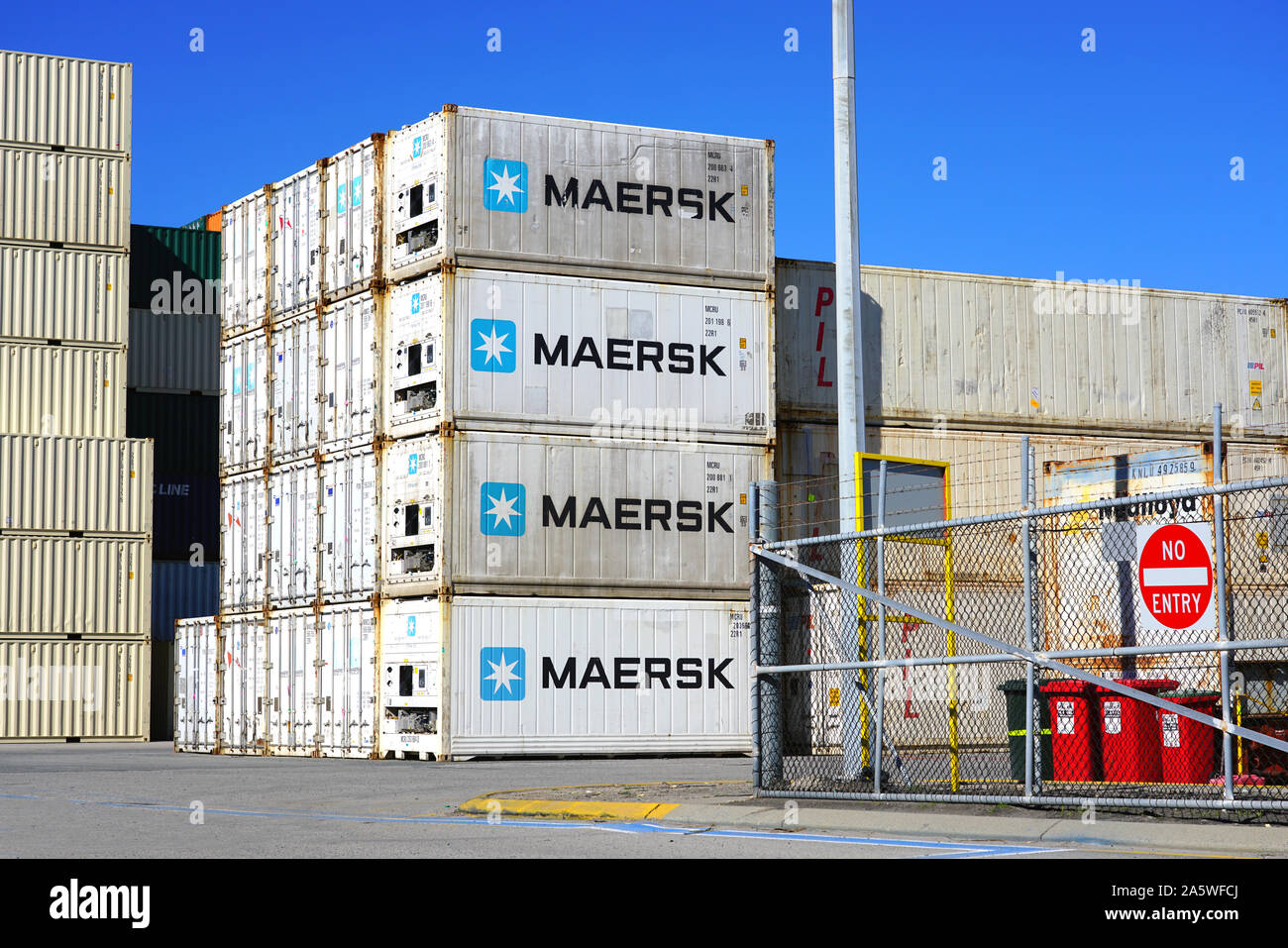 FREMANTLE, AUSTRALIA -3 JUL 2019- View of shipping containers from ...