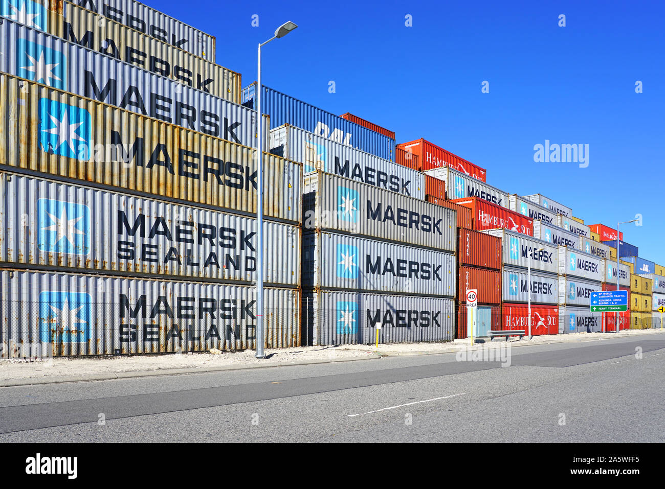 FREMANTLE, AUSTRALIA -3 JUL 2019- View of shipping containers from ...