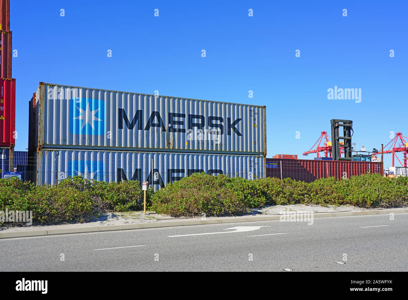 FREMANTLE, AUSTRALIA -3 JUL 2019- View of shipping containers from ...
