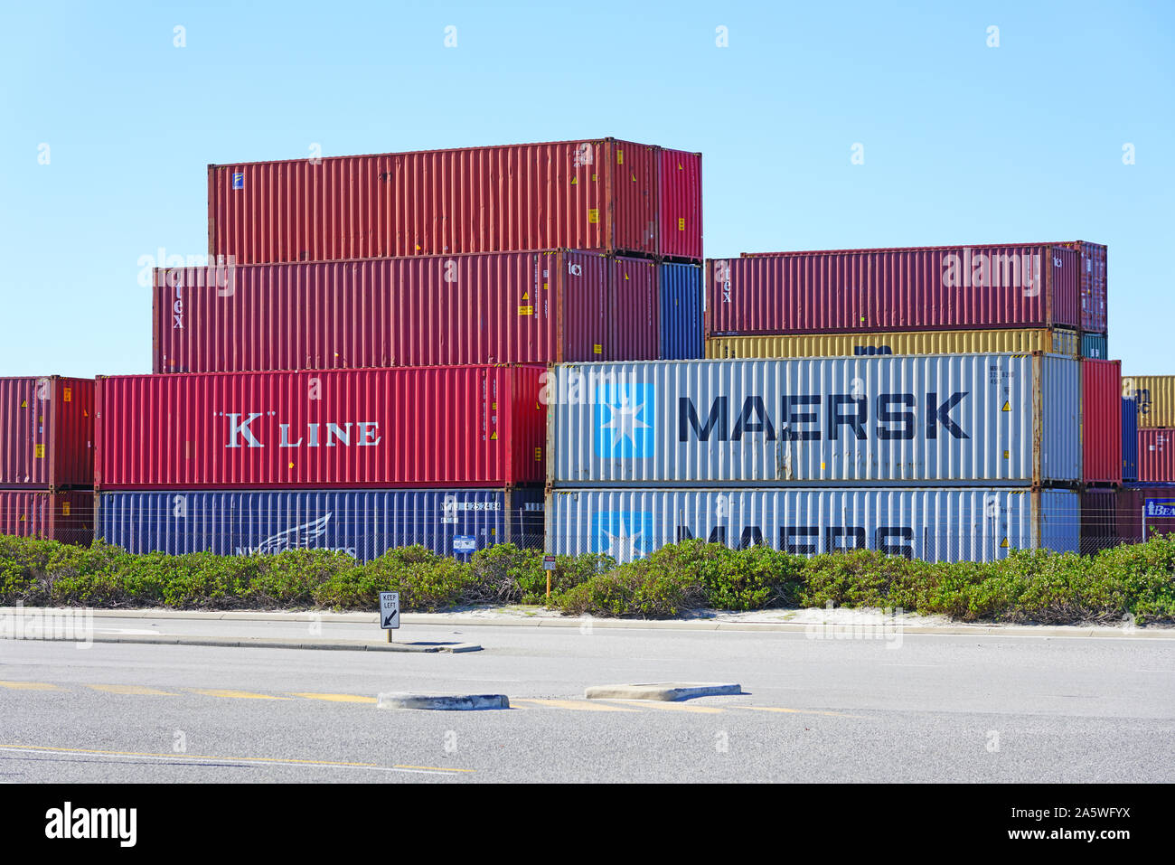 FREMANTLE, AUSTRALIA -3 JUL 2019- View of shipping containers from ...