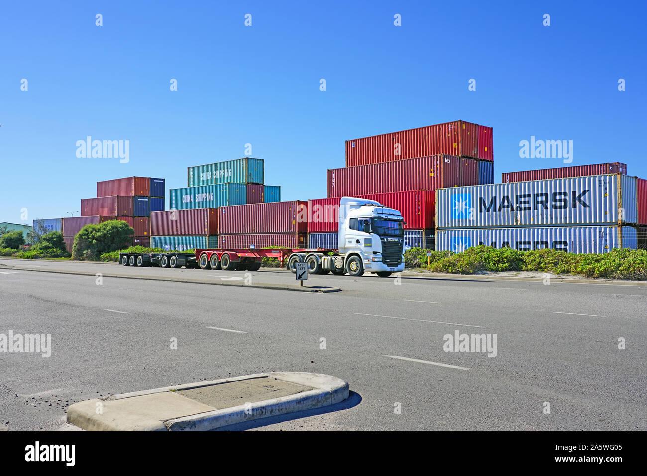 FREMANTLE, AUSTRALIA -3 JUL 2019- View of shipping containers from ...