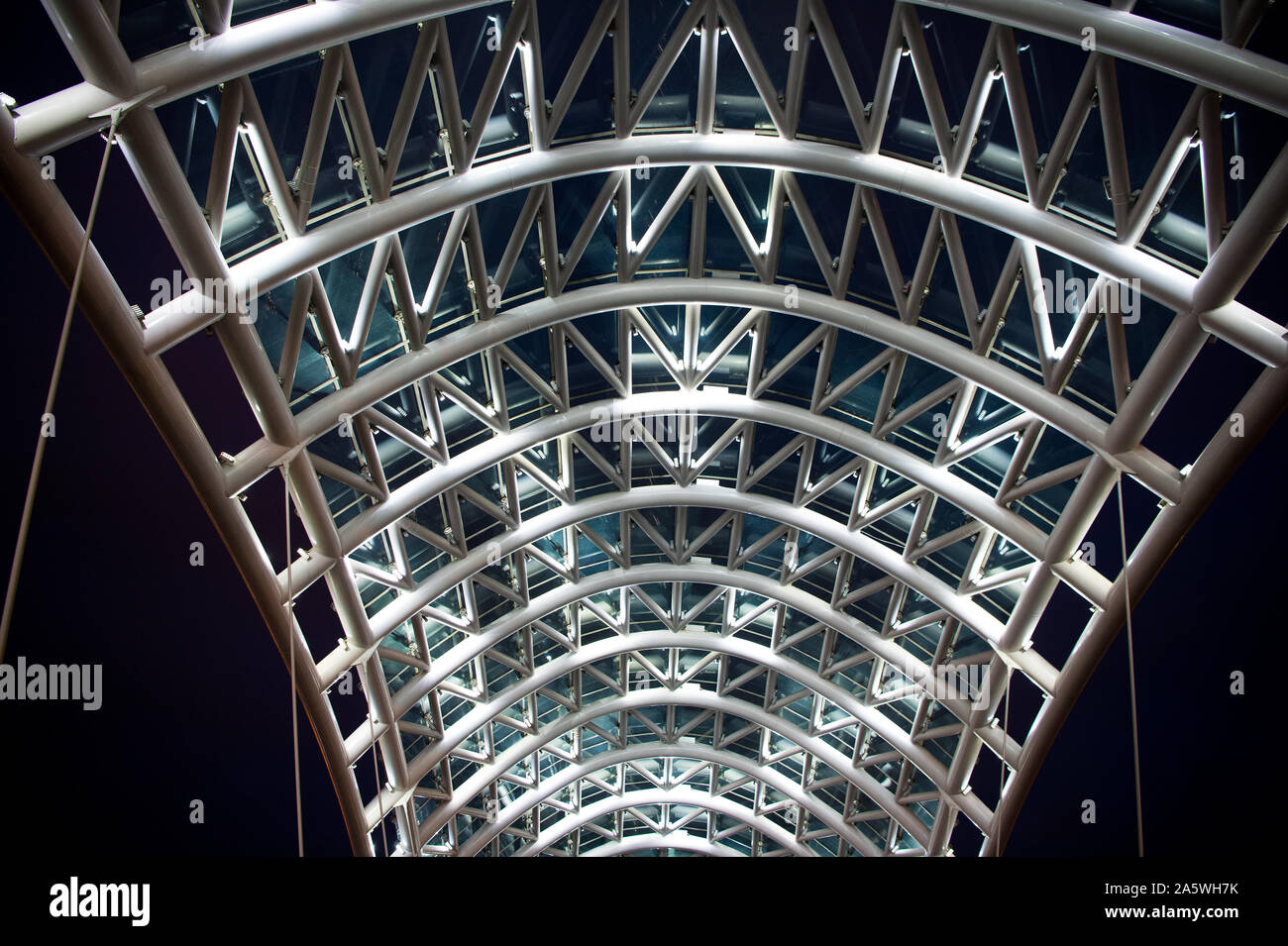 Architectural element of bridge dark night sky background. Steel glass ...
