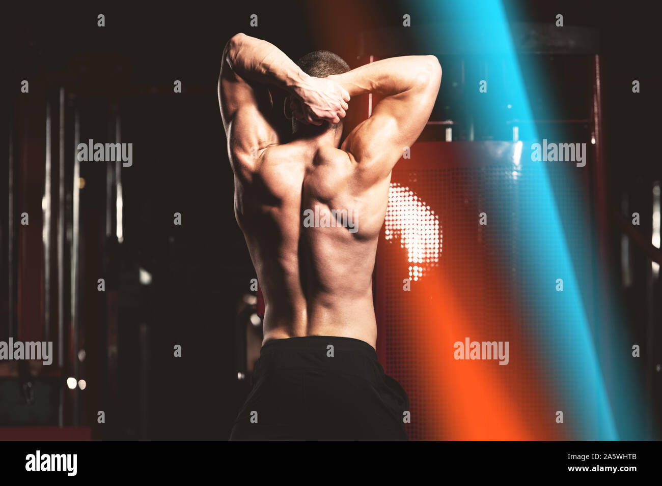 Young Man Standing Strong In The Gym And Flexing Muscles - Muscular ...