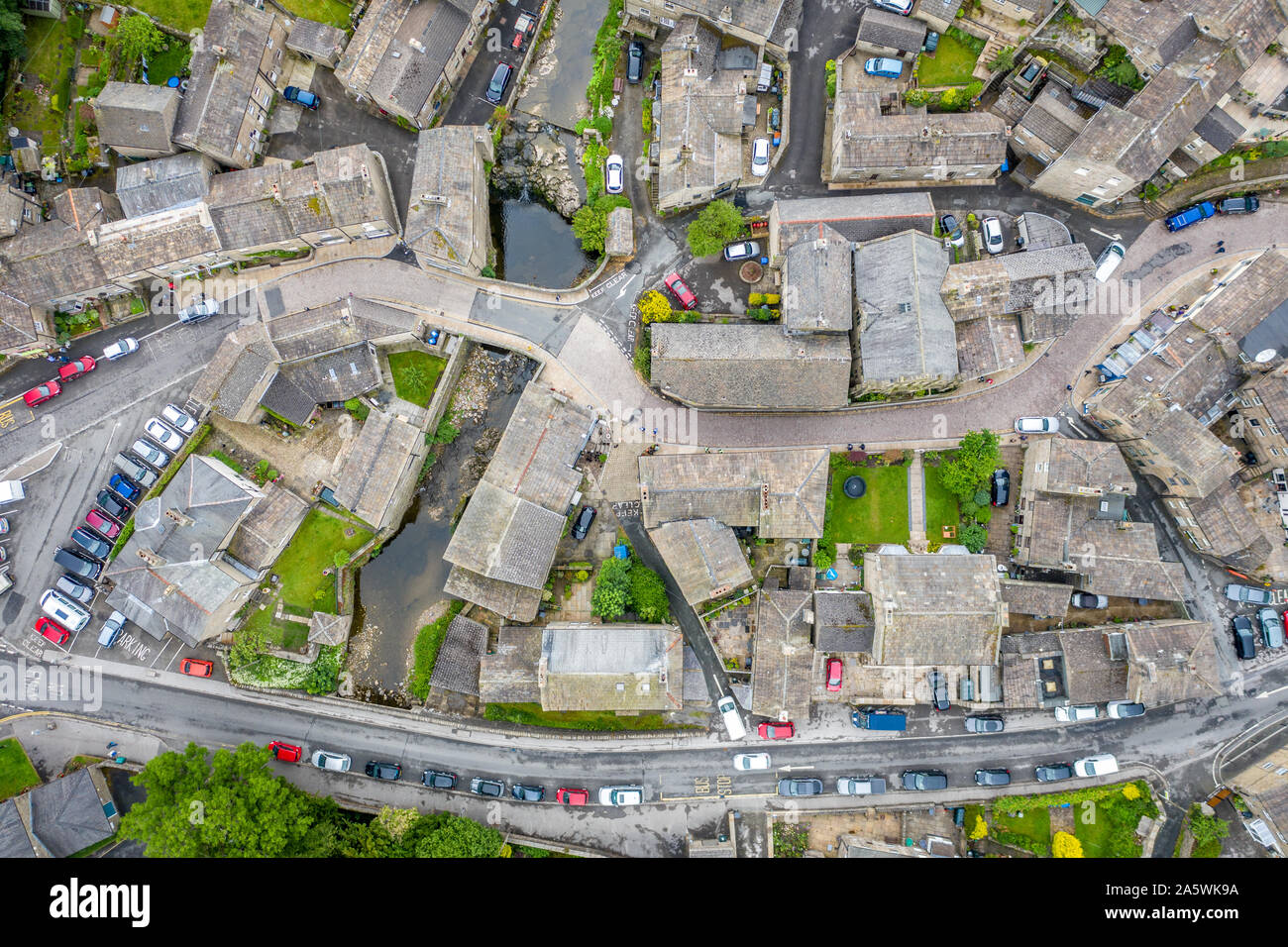 An aerial view of the quaint countryside community of Hawes, Yorkshire ...