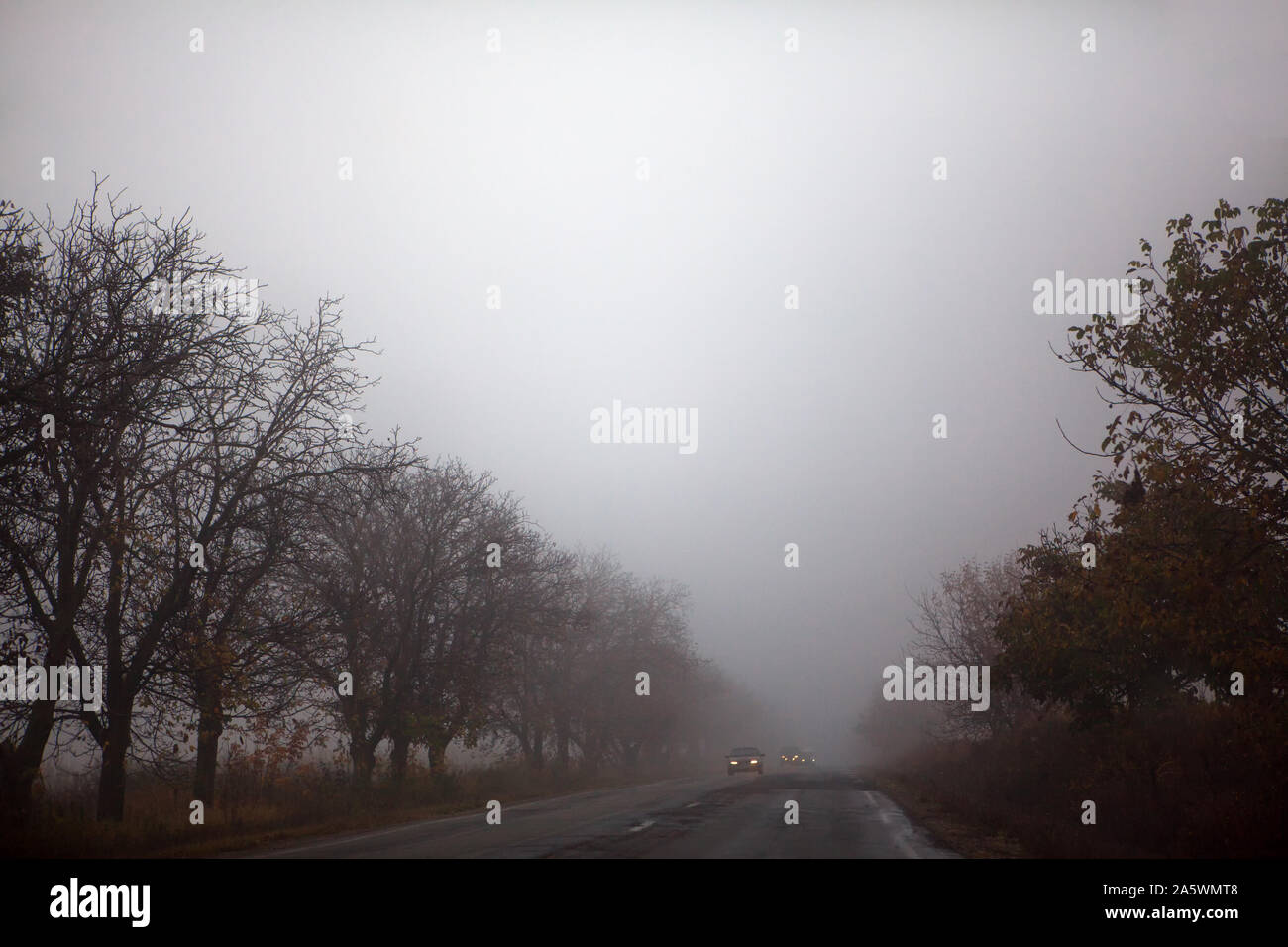 fog over the road with cars Stock Photo - Alamy