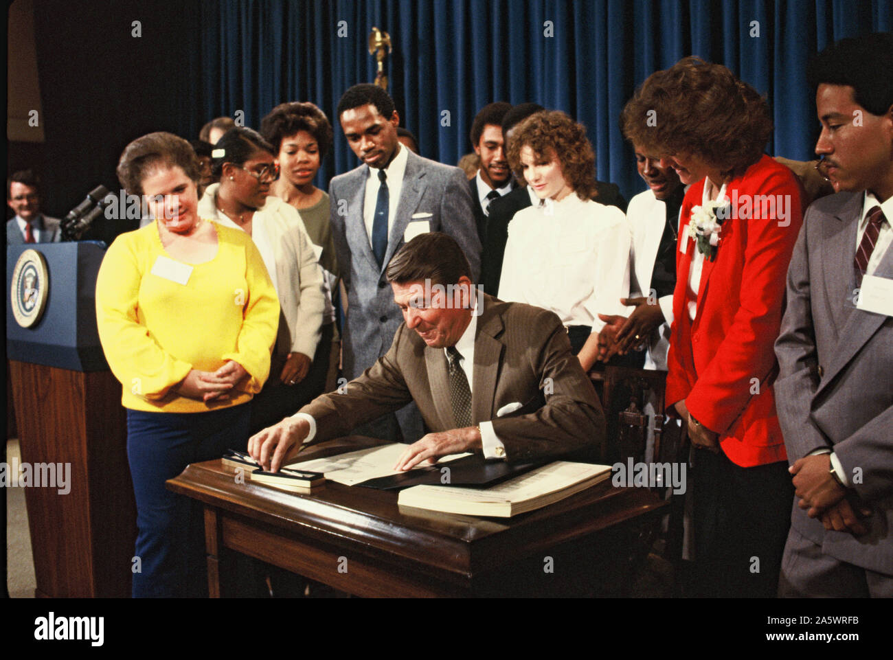President Ronald Reagan signs a bill in October 1982 Photo by Dennis ...