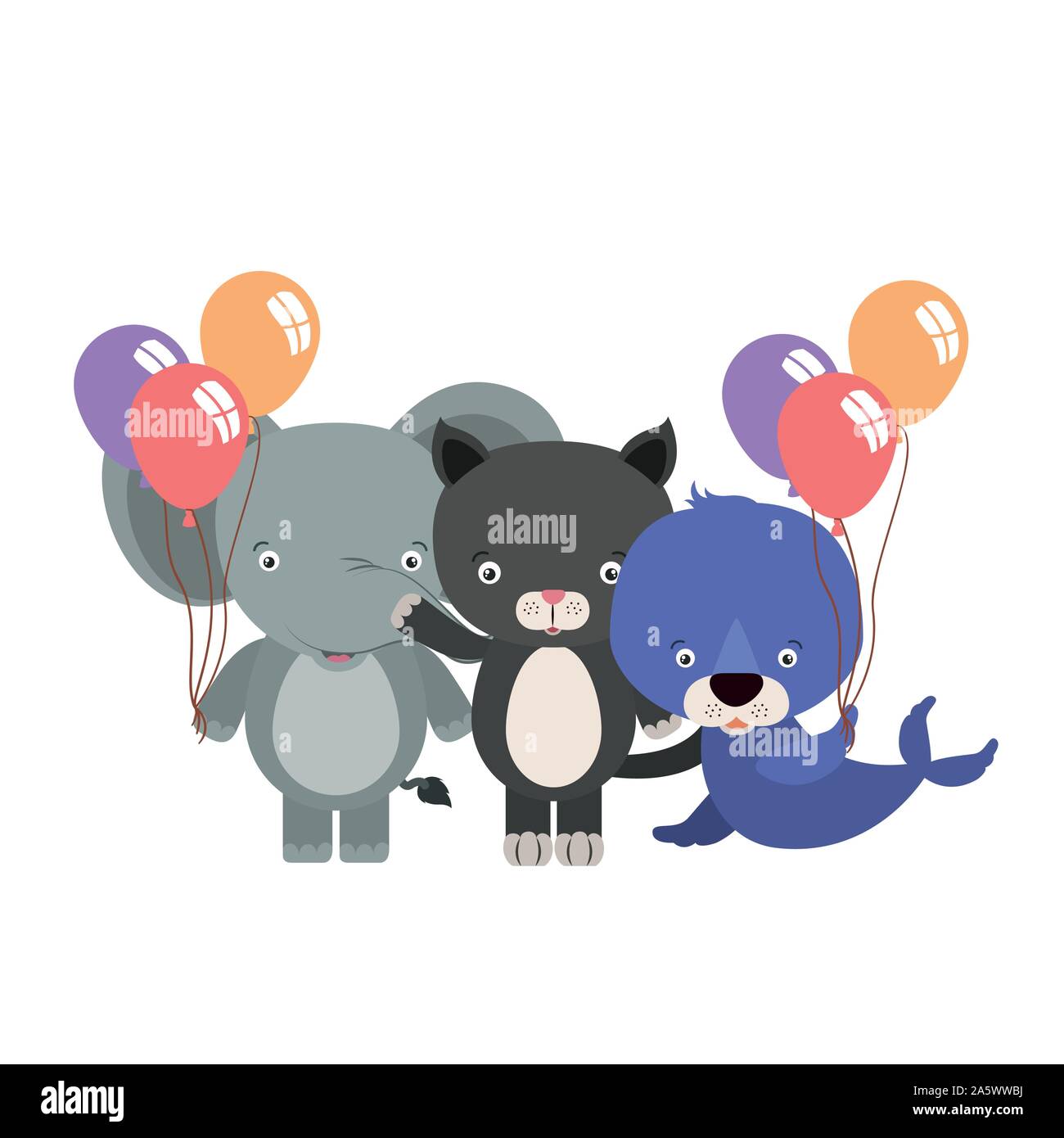 group of cute animals with balloons helium characters Stock Vector ...
