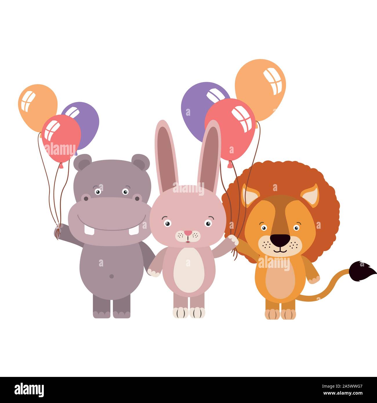 group of cute animals with balloons helium characters Stock Vector ...