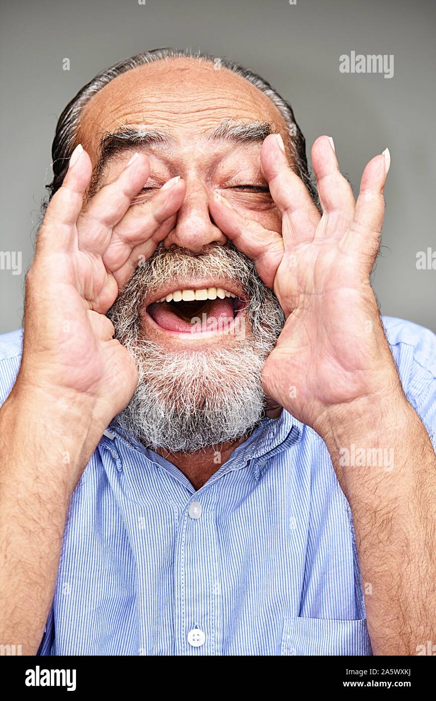 An Old Grandfather Yelling Stock Photo - Alamy