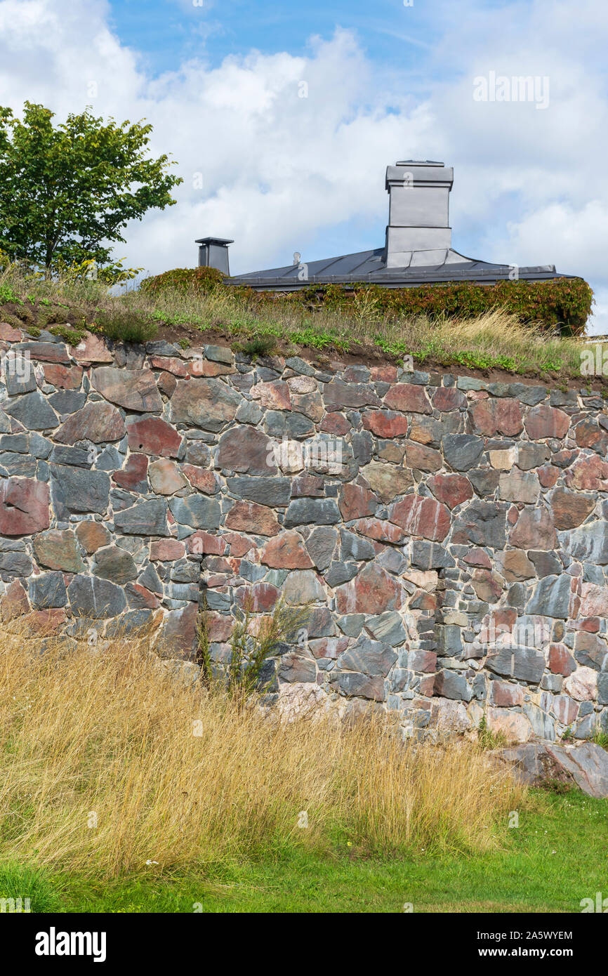 Old stone walls of Suomenlinna fortress island in Helsinki Finland ...