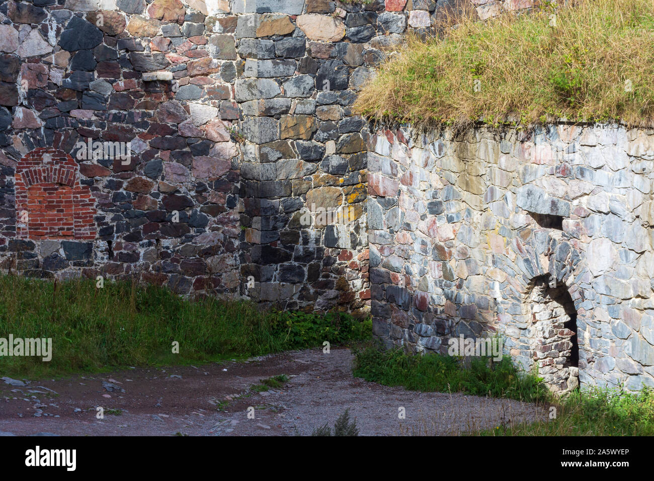Old stone walls of Suomenlinna fortress island in Helsinki Finland ...