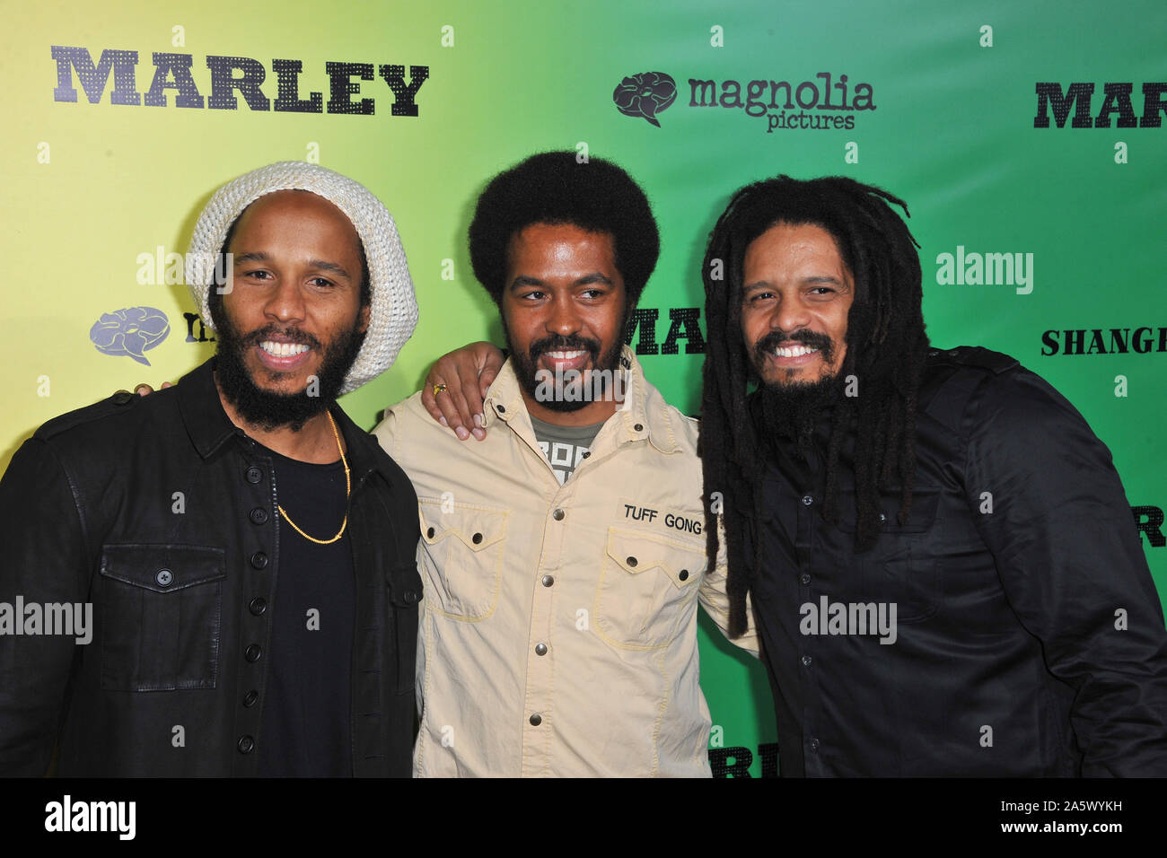 LOS ANGELES, CA. April 17, 2012: Ziggy Marley (left), Robbie Marley ...