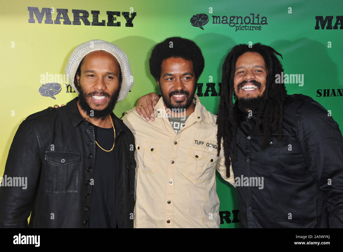 LOS ANGELES, CA. April 17, 2012: Ziggy Marley (left), Robbie Marley ...