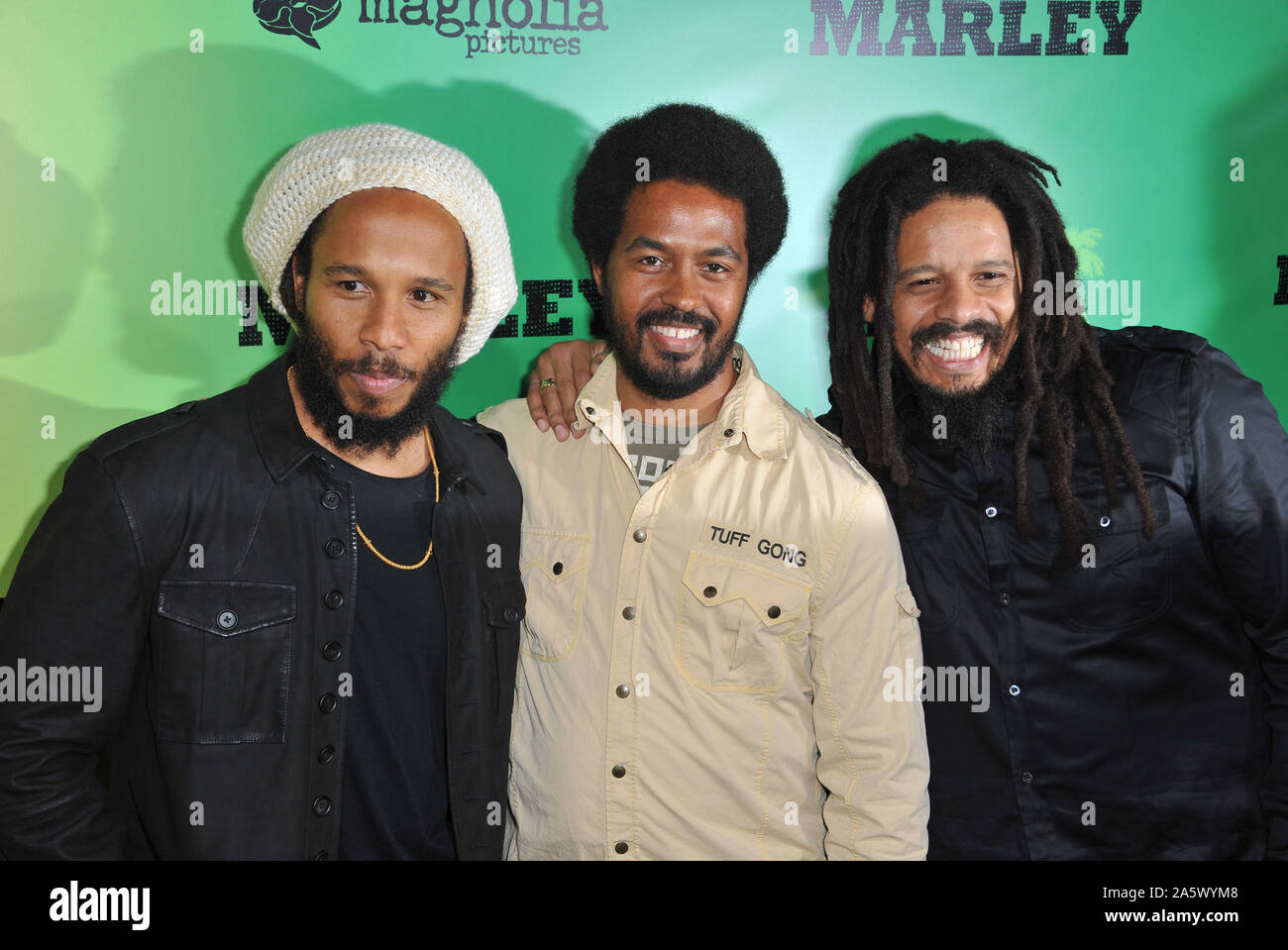 LOS ANGELES, CA. April 17, 2012: Ziggy Marley (left), Robbie Marley ...