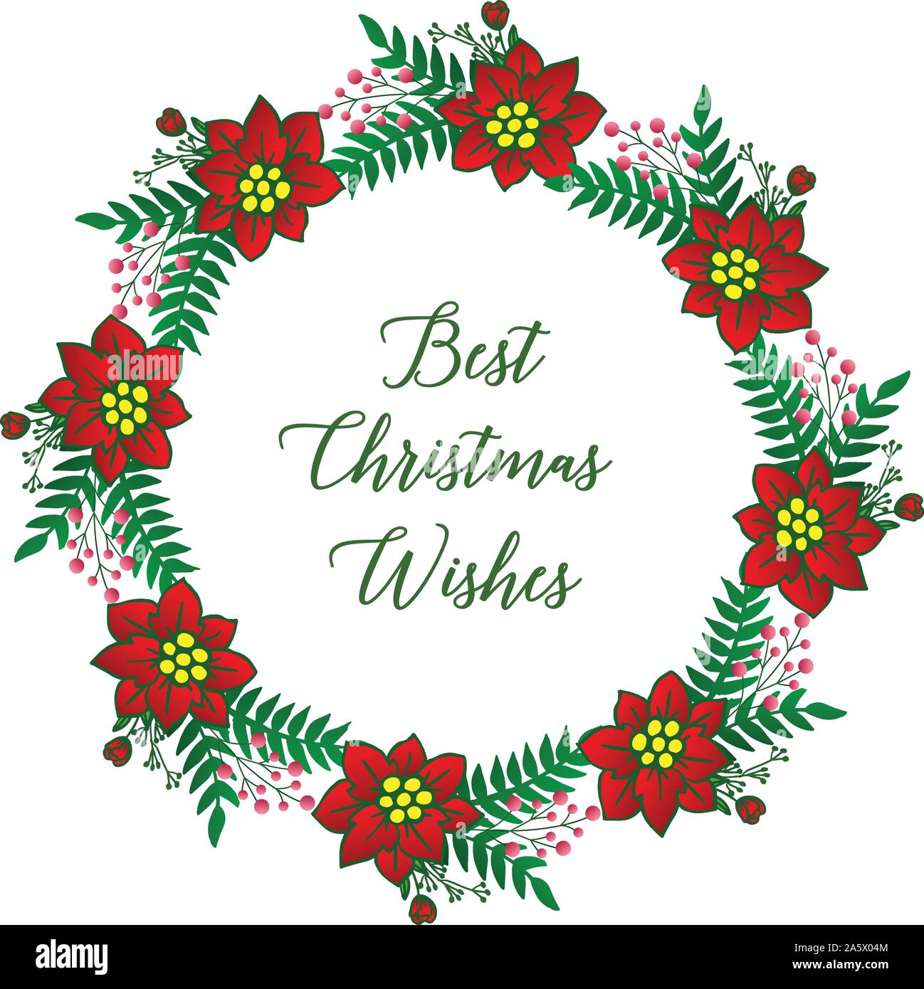 Handwritten card best christmas wishes, with modern colorful flower ...