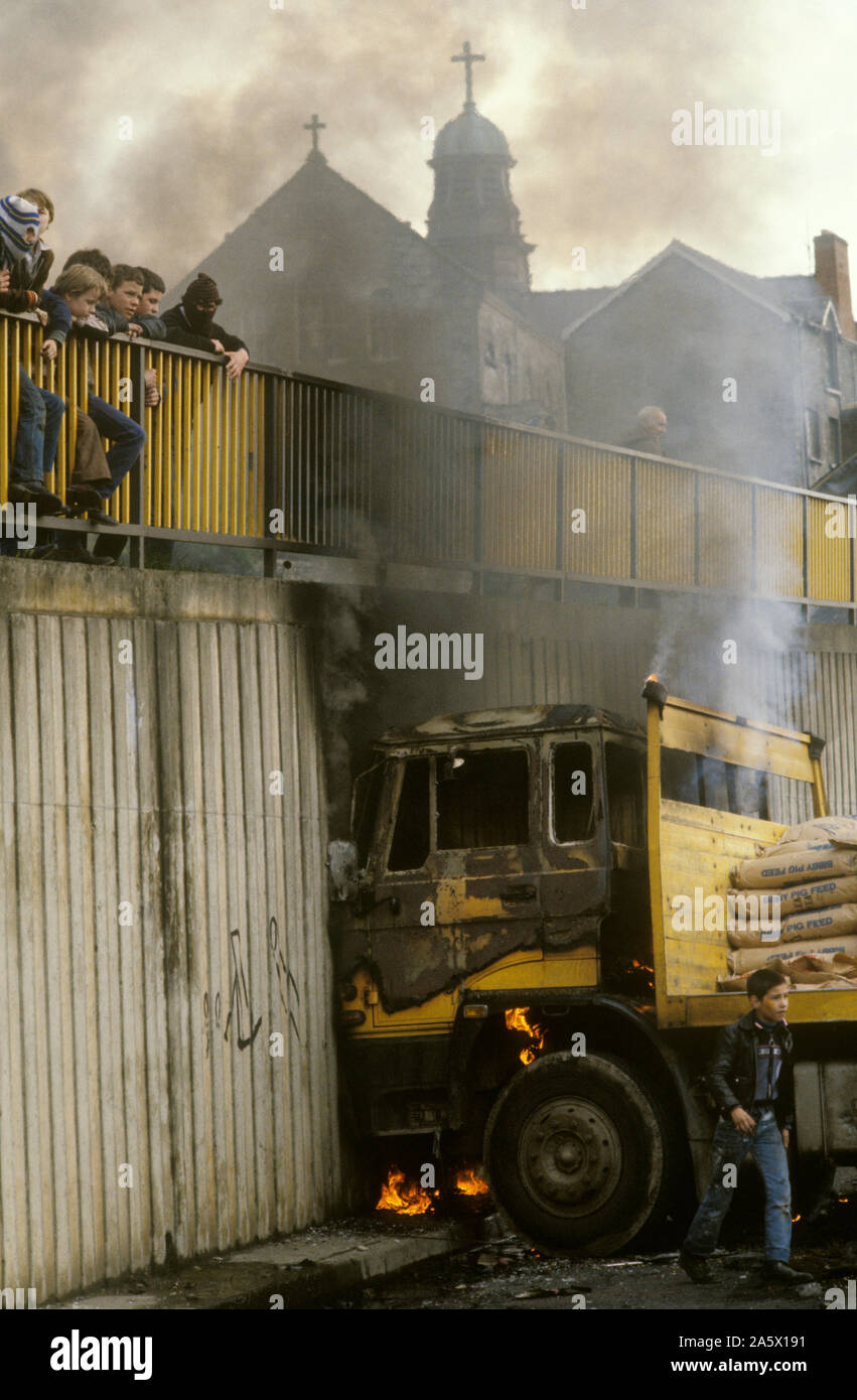 Ireland The Troubles. Derry Londonderry hijacked lorry set on fire by ...