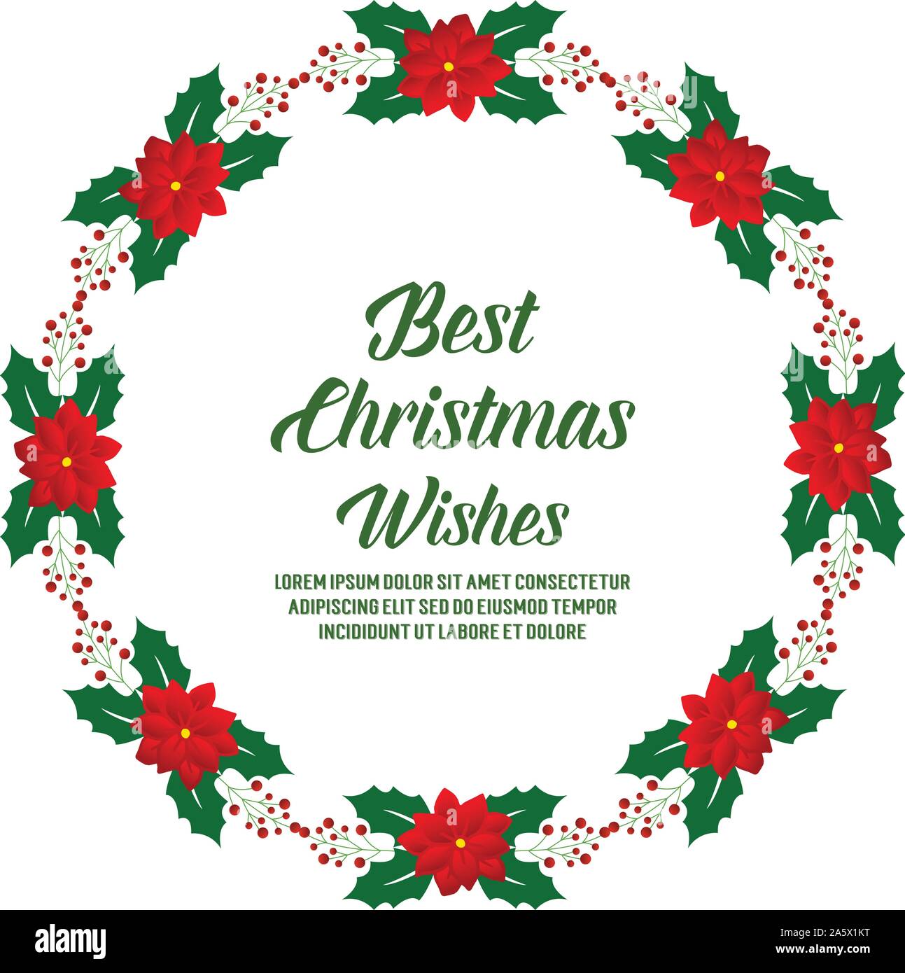Space for text, best christmas wishes, with art of red wreath frame ...