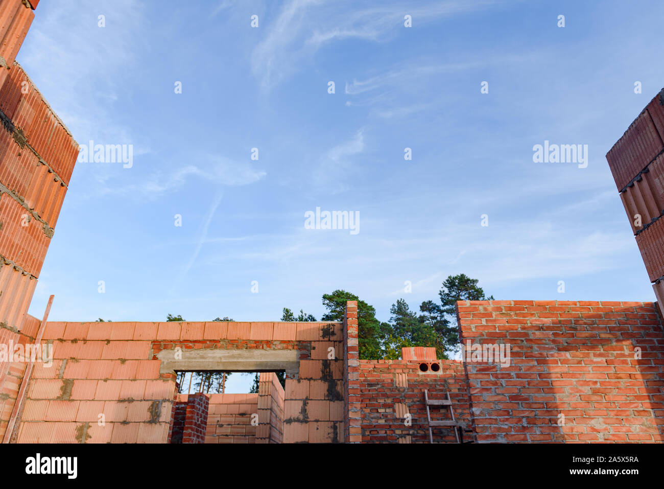 Interior of a Unfinished Red Brick House Walls under Construction ...