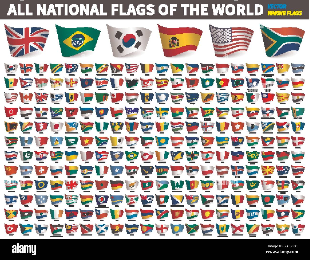 All national flags of the world . Waving flag design . White isolated ...