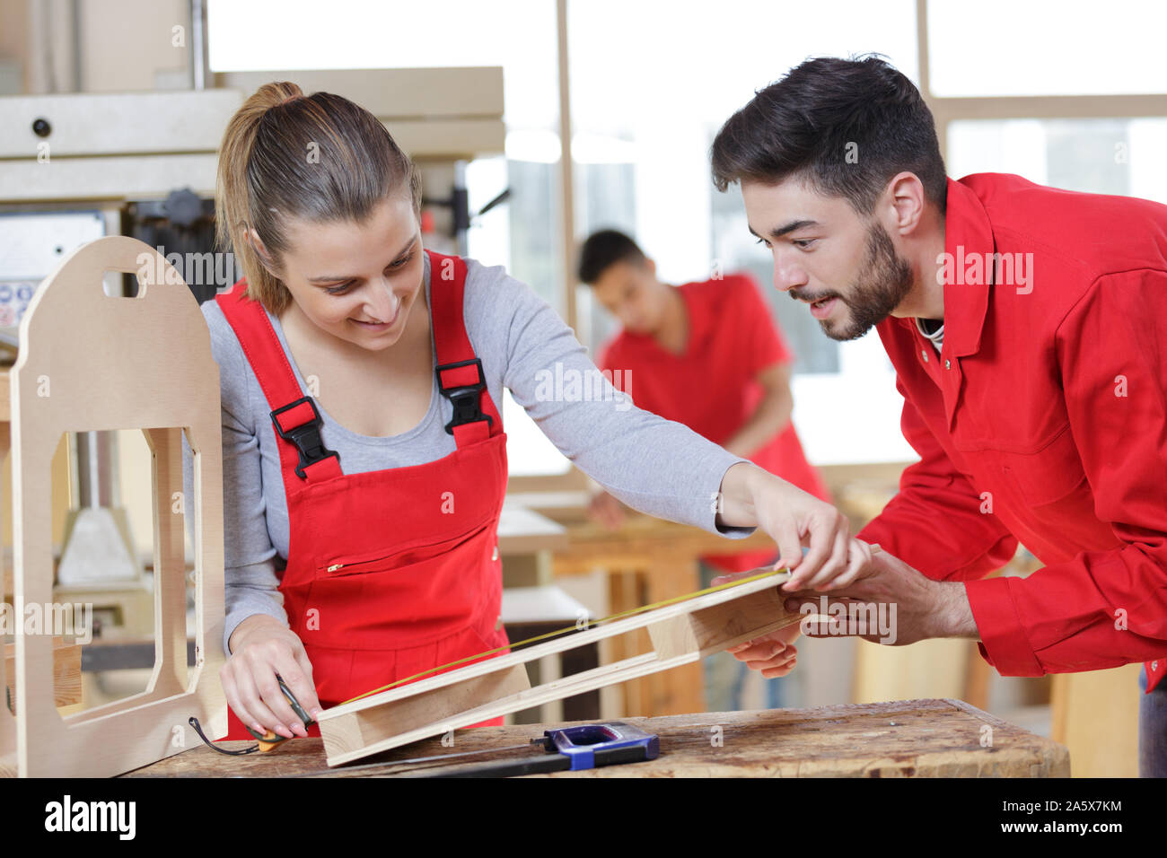 young-adult students in carpentry class Stock Photo - Alamy