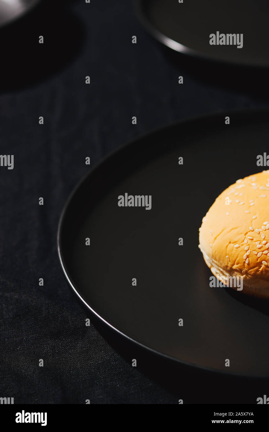 Process making of burger, step by step isolated on black background ...