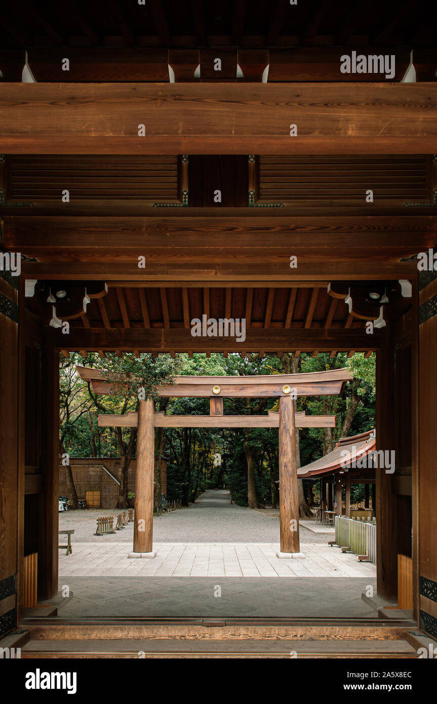 DEC 5, 2018 Tokyo, Japan - Meiji Jingu Shrine Historic Wooden Torii ...