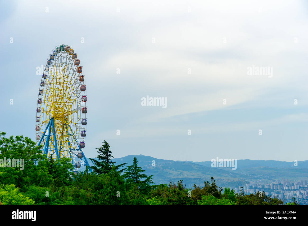 Big observation wheel (Ferris) on the mount Mtatsminda in Tbilisi ...