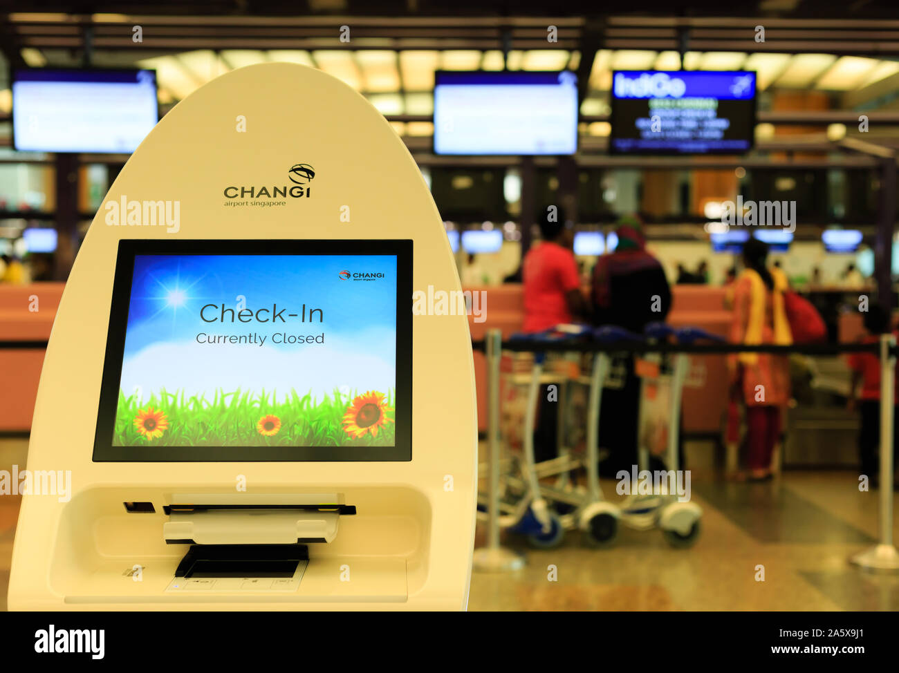 Singapore-28 APR 2018: self check-in kiosk machine in Changi Airport ...