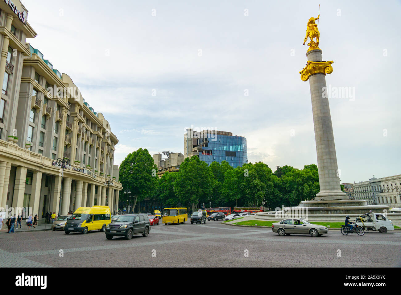TBILISI, GEORGIA - April 30, 2014: Statue of St. George on the main ...