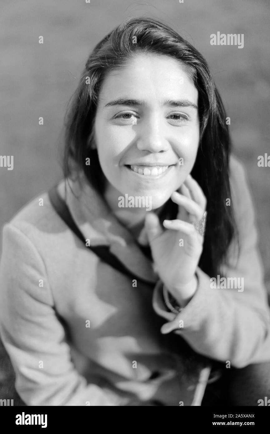 Smiling european white model Black and White Stock Photos & Images - Alamy