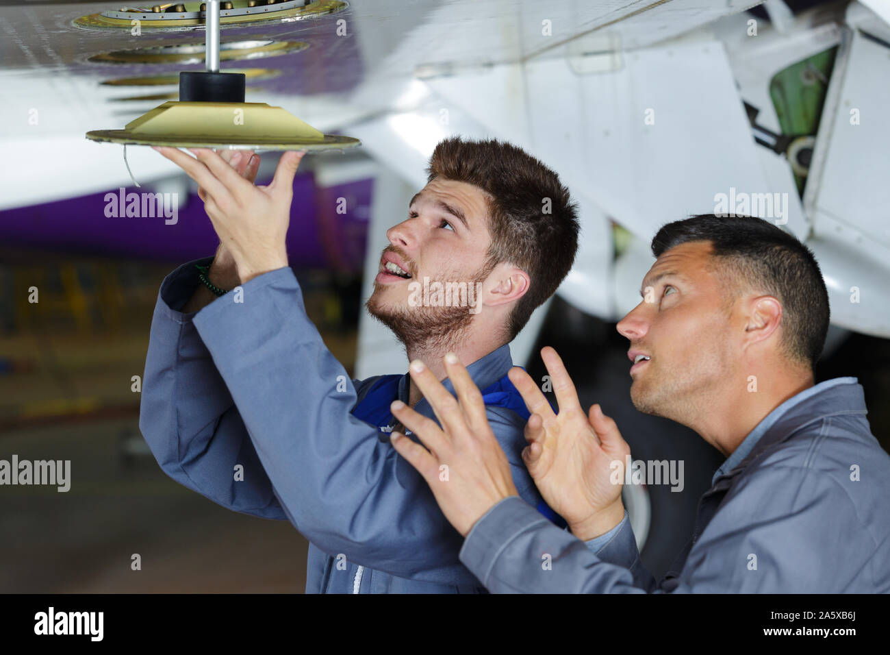 portrait of airplane engineers working Stock Photo - Alamy