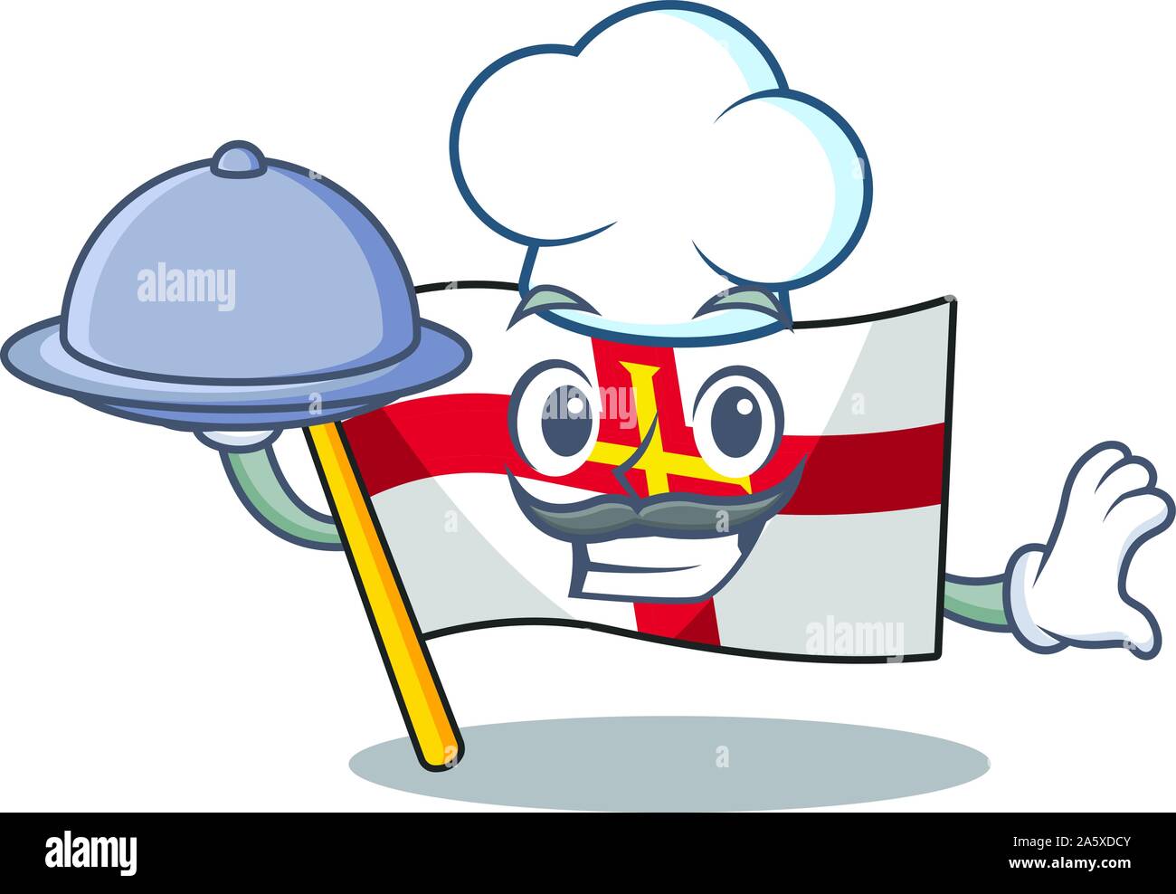 Chef with food flag guernsey flies the character pole Stock Vector ...