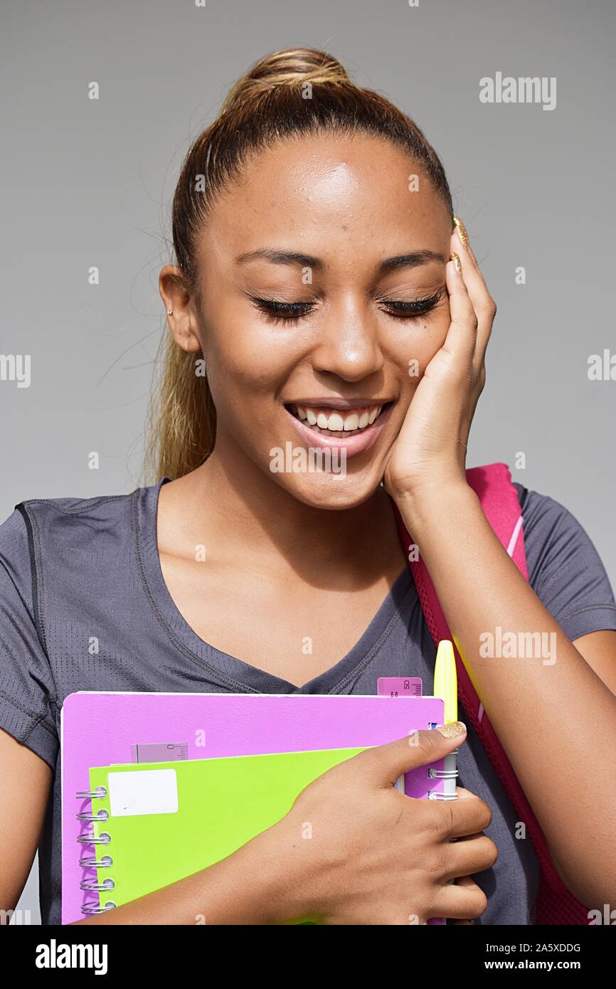 Forgetful Colombian Teenage Girl Student Stock Photo - Alamy
