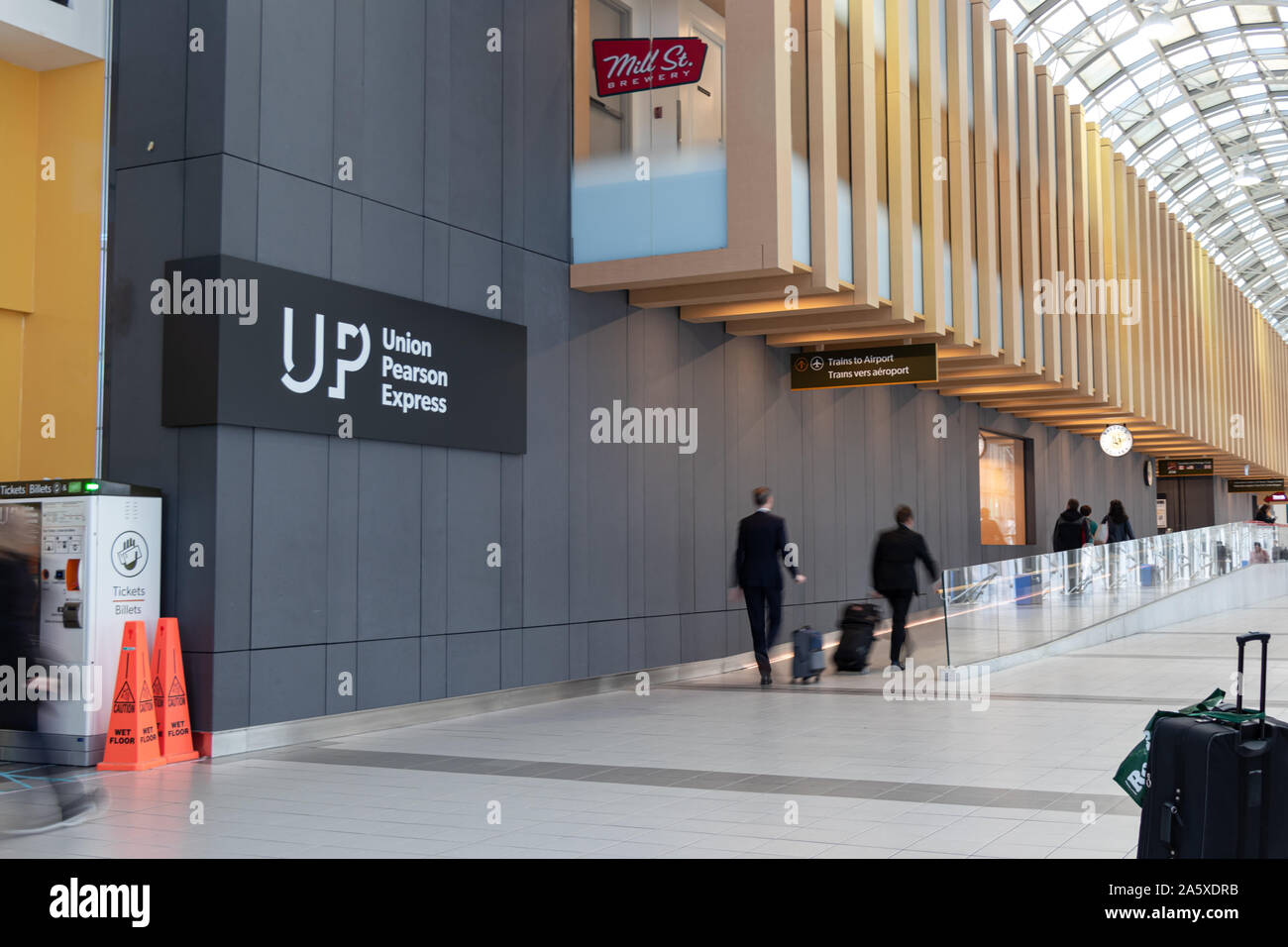 Union Pearson (UP) Express sign at the bottom of the ramp to the train ...