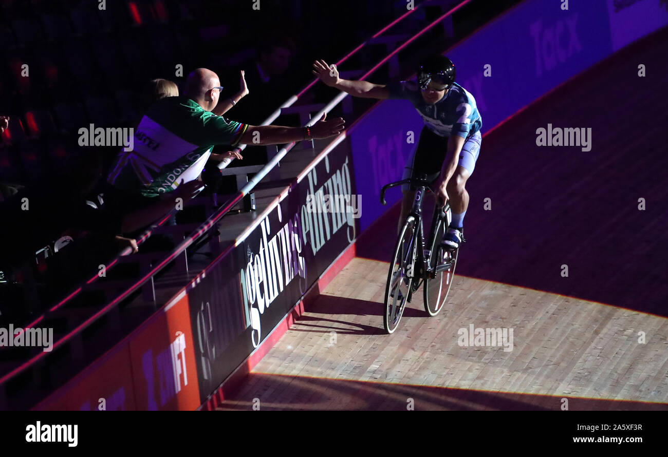 Japan’s Yuta Obara celebrates winning the Keirin Final during day one ...
