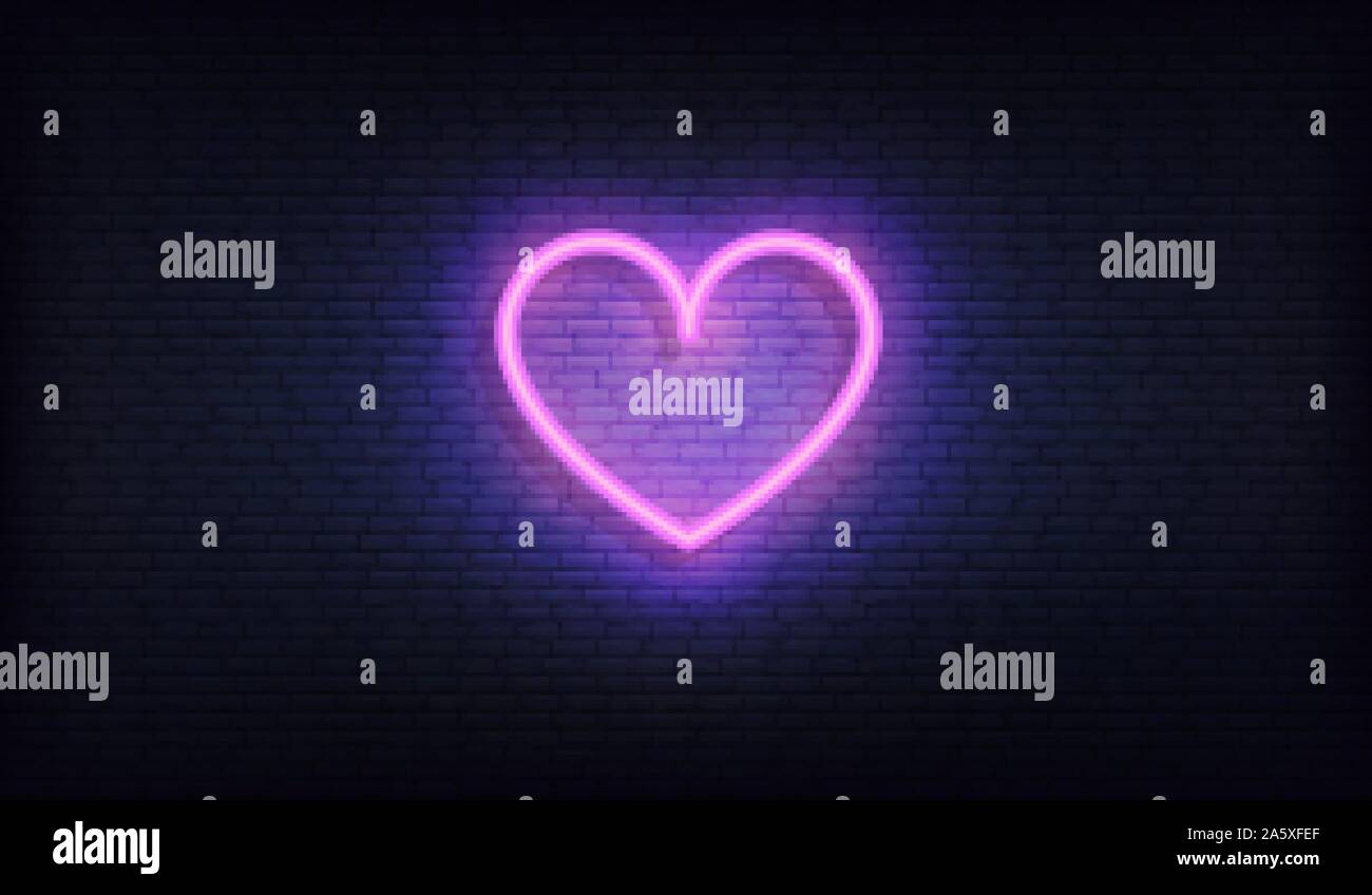 Heart neon sign. Glowing bright purple heart signboard Stock Vector ...